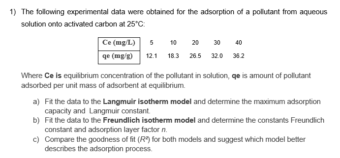 1) ﻿The following experimental data were obtained for | Chegg.com