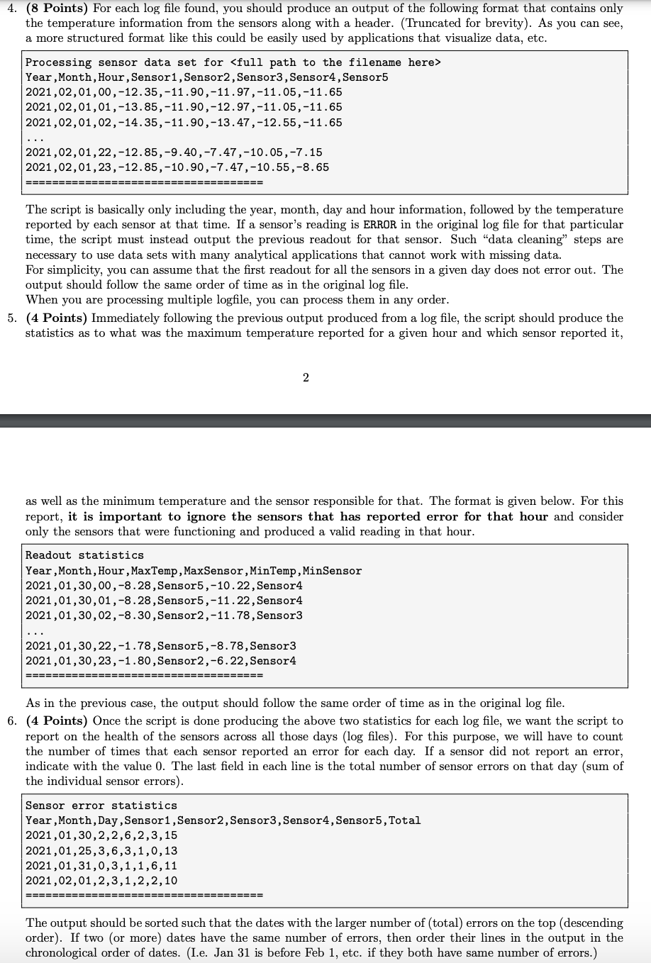 Ex. 1 — Parsing sensor logs for analysis (20 Points) | Chegg.com