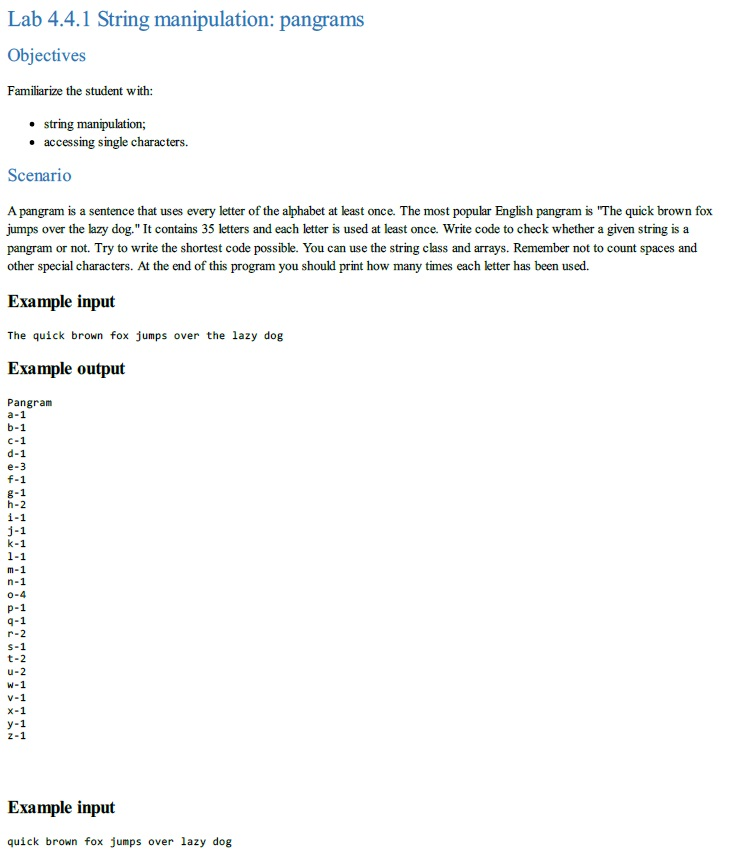 Solved Lab 4.4.1 String manipulation: pangrams Objectives | Chegg.com