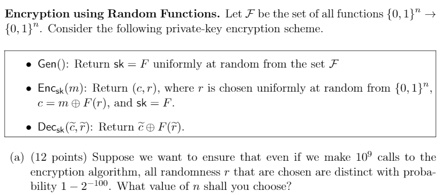 Encryption using Random Functions. Let F be the set | Chegg.com