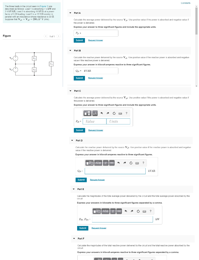 Solved Constants The three loads in the circuitseen in | Chegg.com