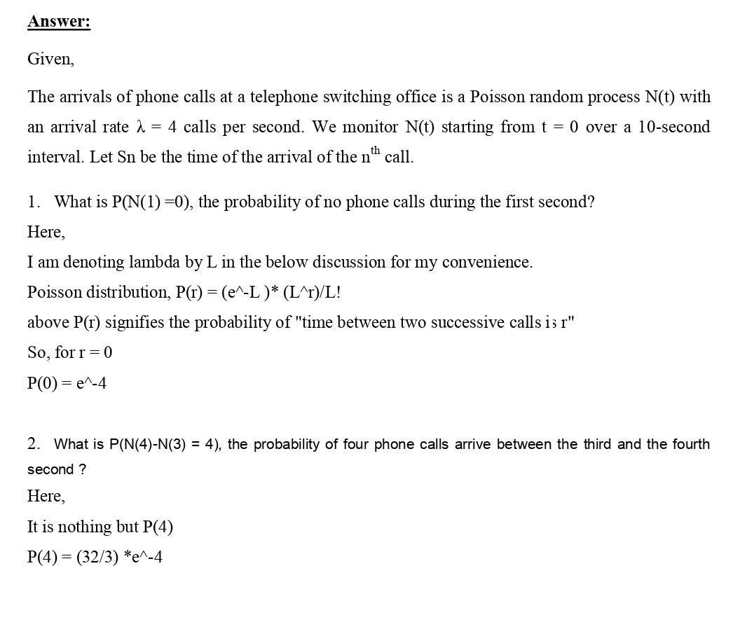 Solved Problem 2. (10 points) The arrivals of phone calls at | Chegg.com