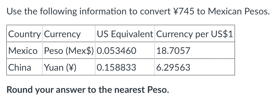 Solved Use the following information to convert ¥745 to | Chegg.com
