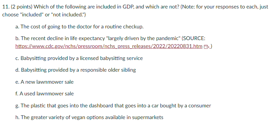 Solved 11. (2 points) Which of the following are included in | Chegg.com