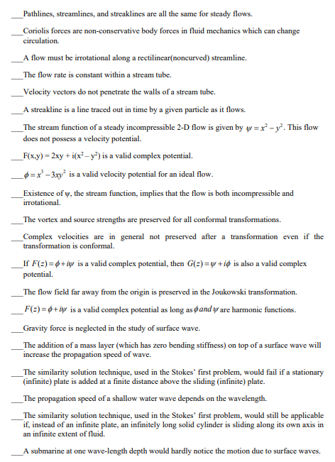 Solved TRUE or FALSE??Pathlines, streamlines, and | Chegg.com