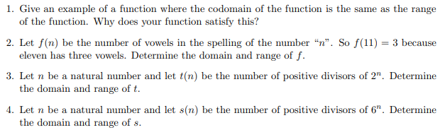 Solved 1. Give an example of a function where the codomain | Chegg.com