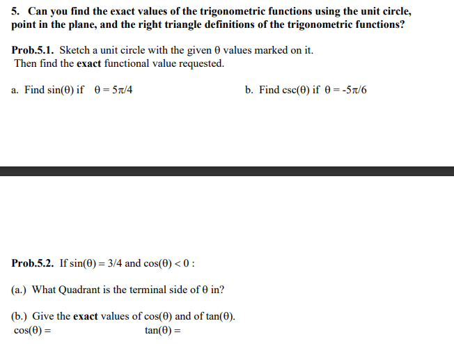 Solved 5. Can you find the exact values of the trigonometric | Chegg.com