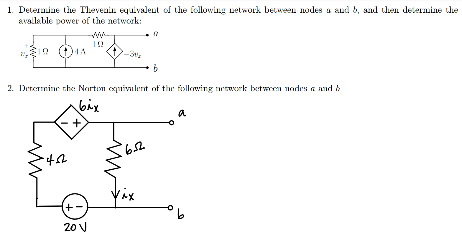 Solved 1. Determine the Thevenin equivalent of the following | Chegg.com