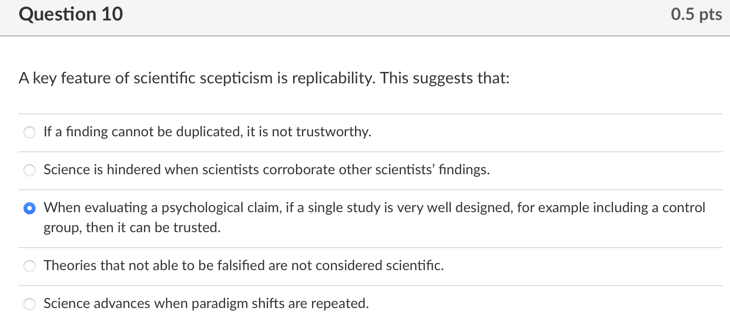 Solved A key feature of scientific scepticism is | Chegg.com