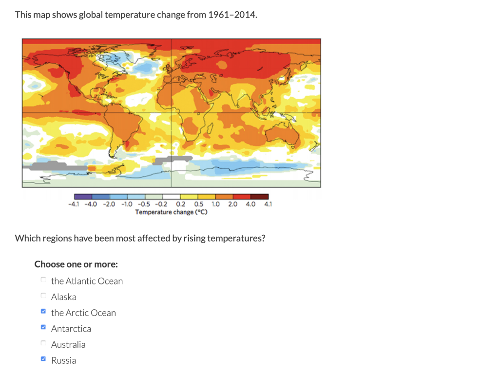 Solved This map shows global temperature change from | Chegg.com