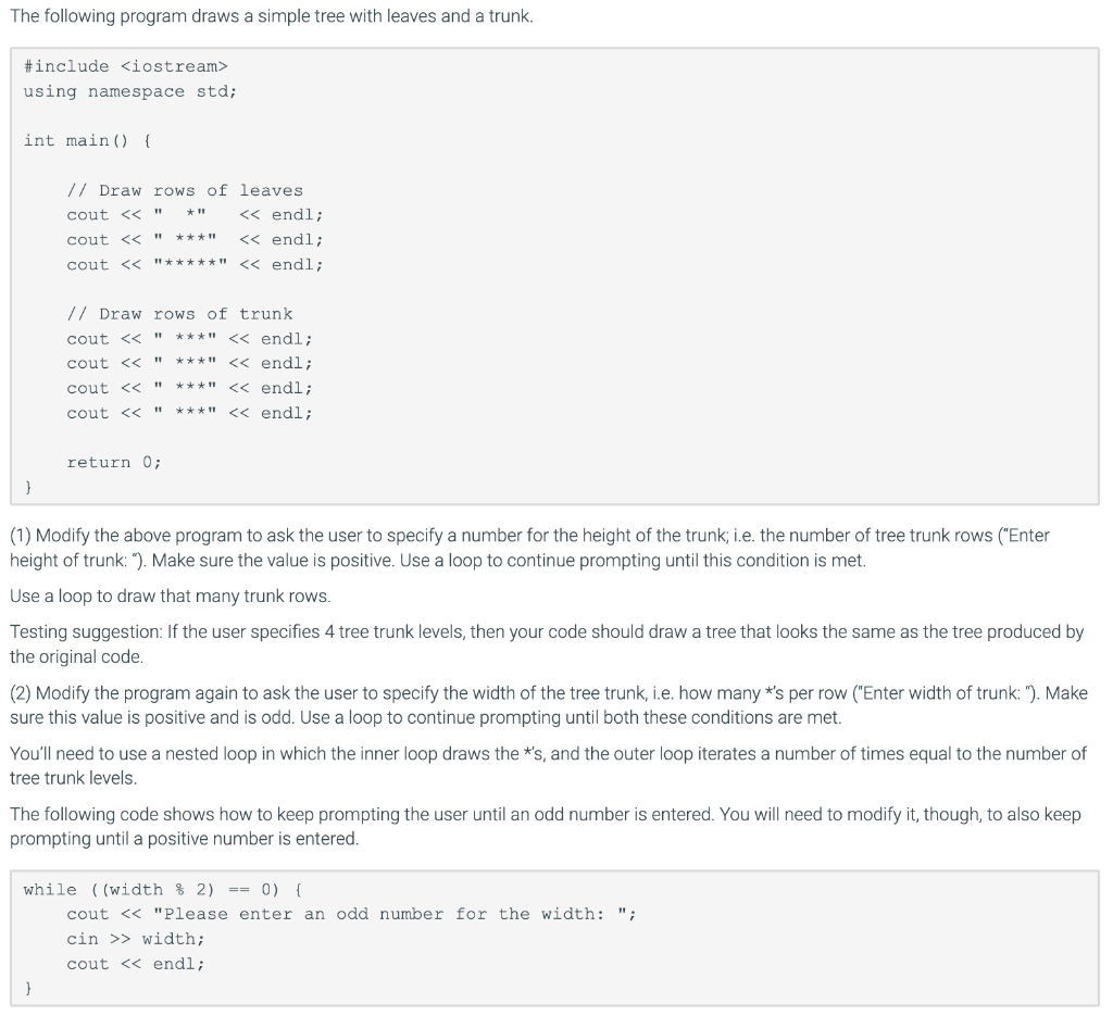 Solved The following program draws a simple tree with leaves | Chegg.com