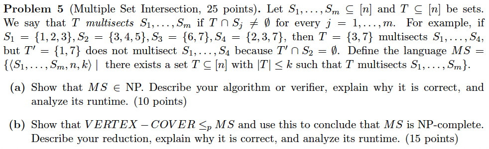 Problem 5 (Multiple Set Intersection, 25 | Chegg.com