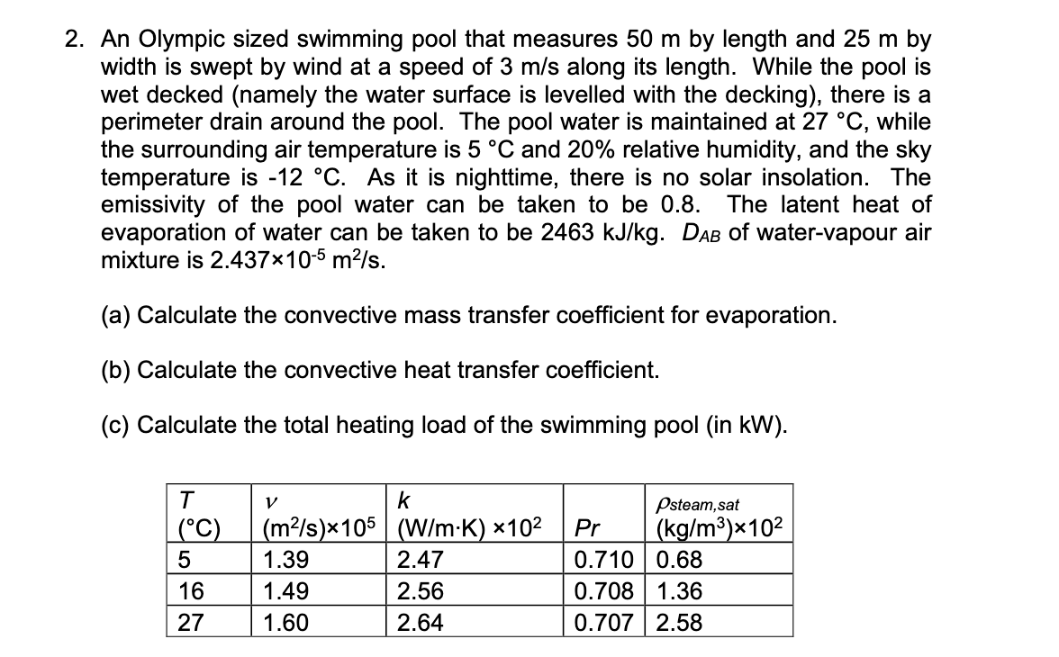 Solved 2. An Olympic sized swimming pool that measures 50 m | Chegg.com