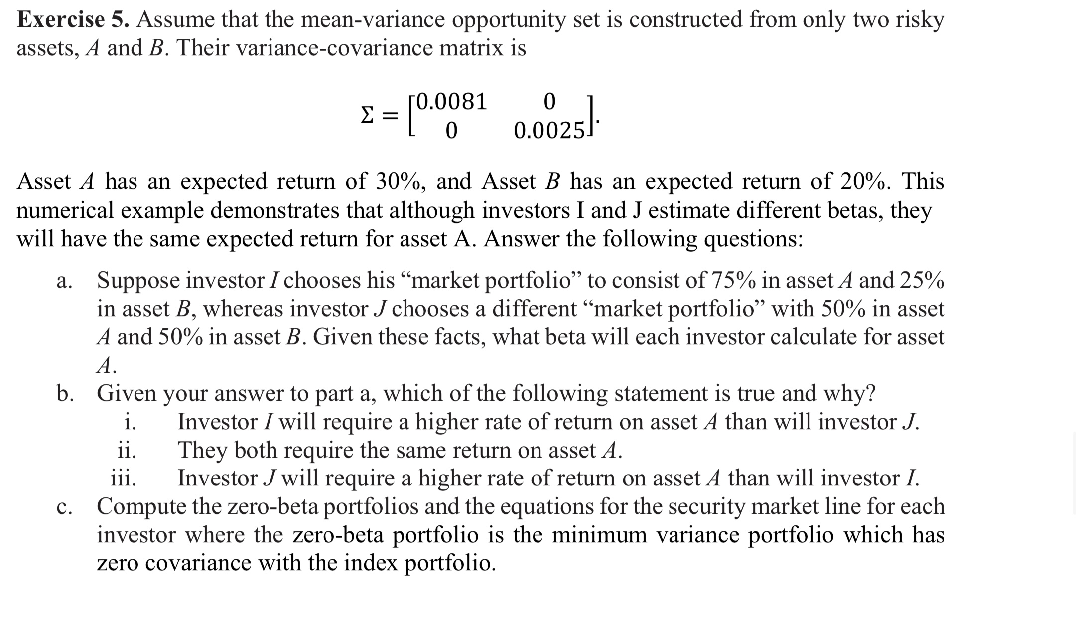 Solved Exercise 5. ﻿Assume that the mean-variance | Chegg.com