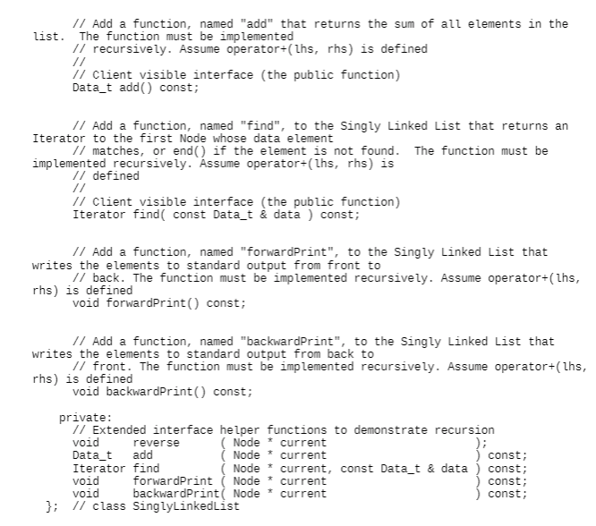 Solved Given the Singly Linked List interface a presented in | Chegg.com