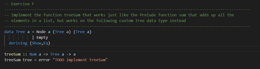 Solved Exercise F Implement the function treesum that works | Chegg.com