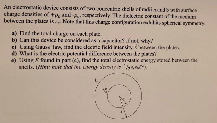Solved An electrostatic device consists of two concentric | Chegg.com