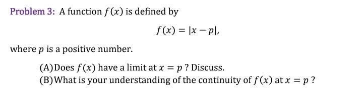 Solved Problem 3: A function f(x) is defined by f(x)=∣x−p∣ | Chegg.com