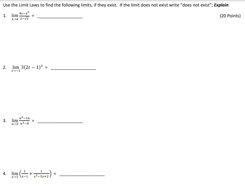 Solved Use the Limit Laws to find the following limits, if | Chegg.com