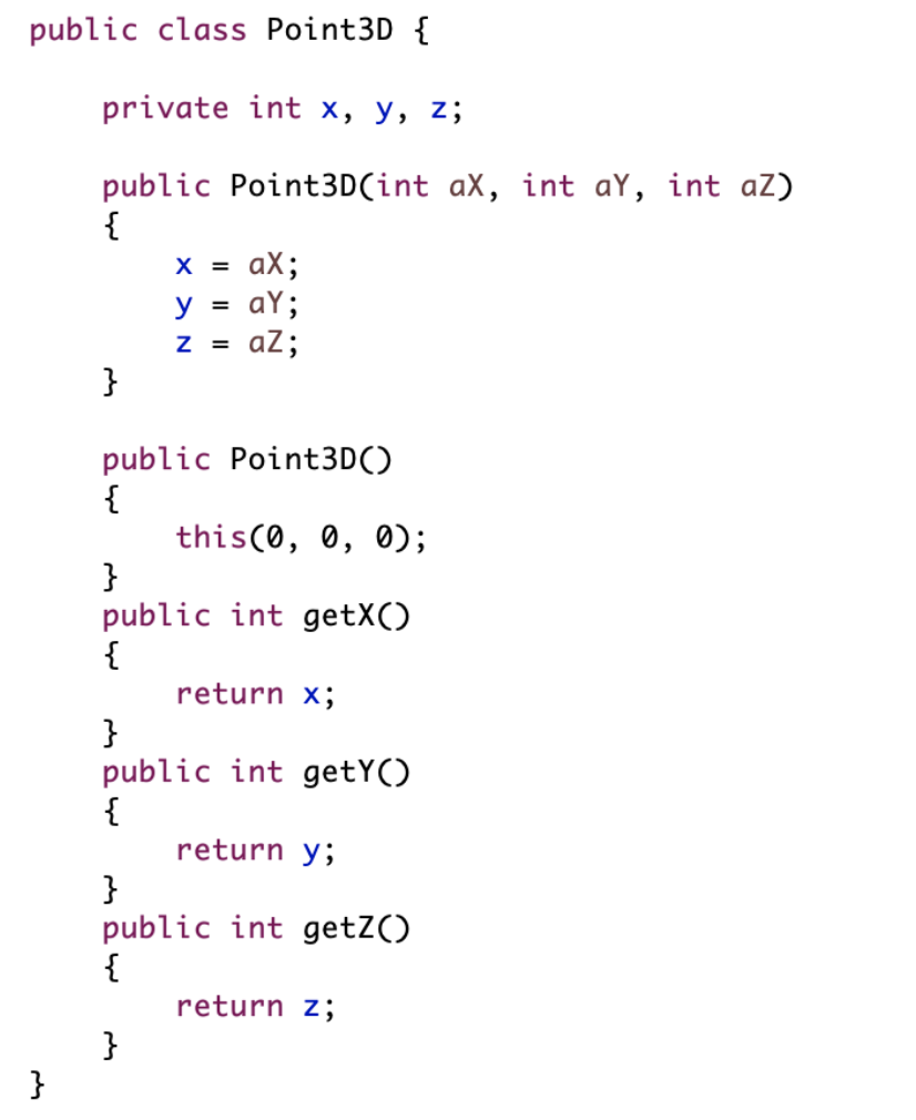 Solved public class Point3D { private int x, y, z; public | Chegg.com