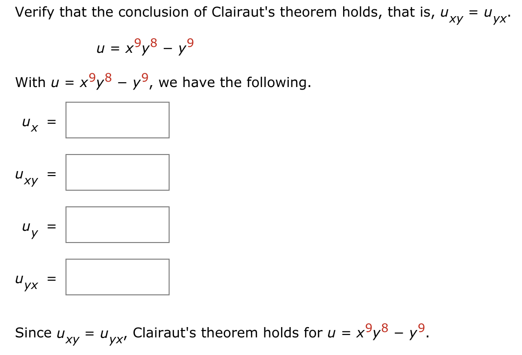 Solved Verify that the conclusion of Clairaut's theorem | Chegg.com