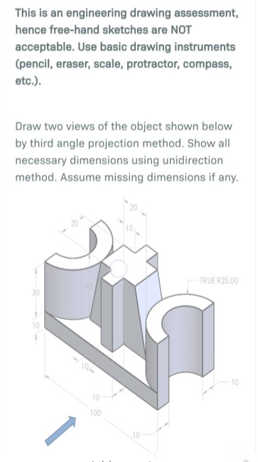 Solved Draw two views of the object shown below by third | Chegg.com