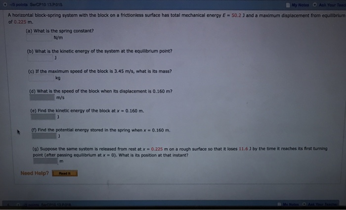 Solved A horizontal block-spring system with the block on a | Chegg.com