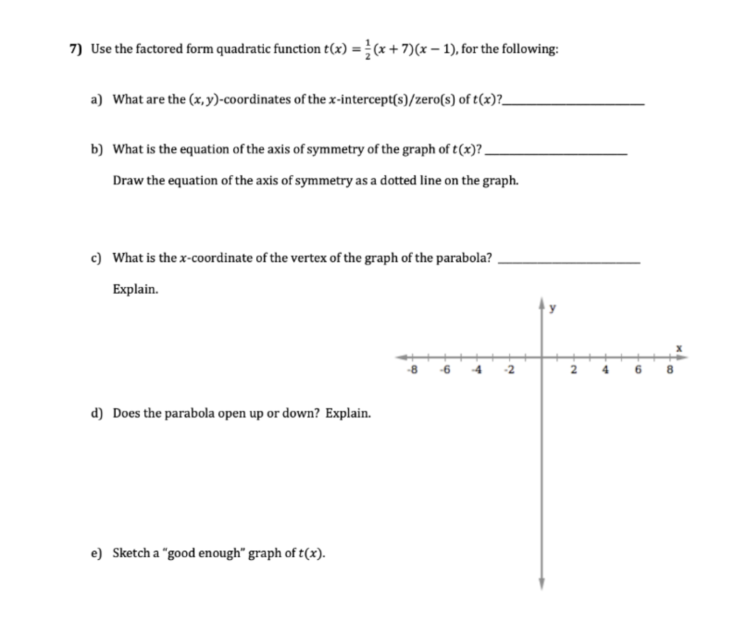 Use the factored form quadratic function | Chegg.com
