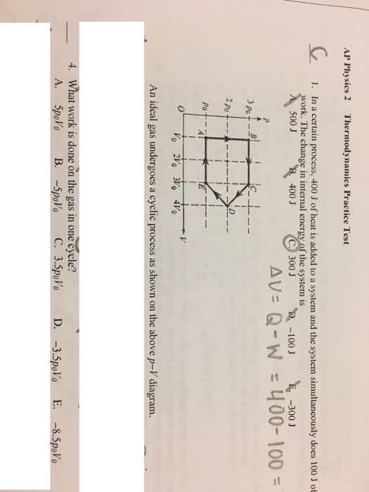 Solved AP Physies 2 Thermodynamies Practice T 1. In a | Chegg.com