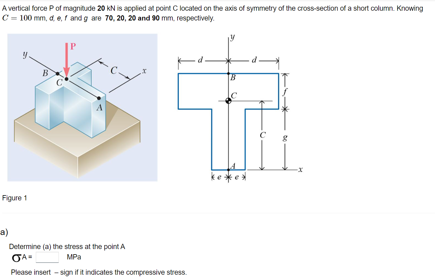 Solved A vertical force P of magnitude 20kN is applied at | Chegg.com