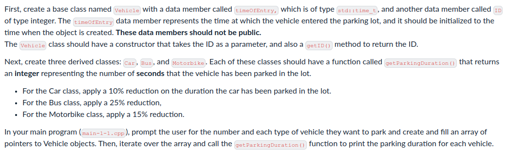 Solved C++ help pls. using codes for Vehicle.h, | Chegg.com