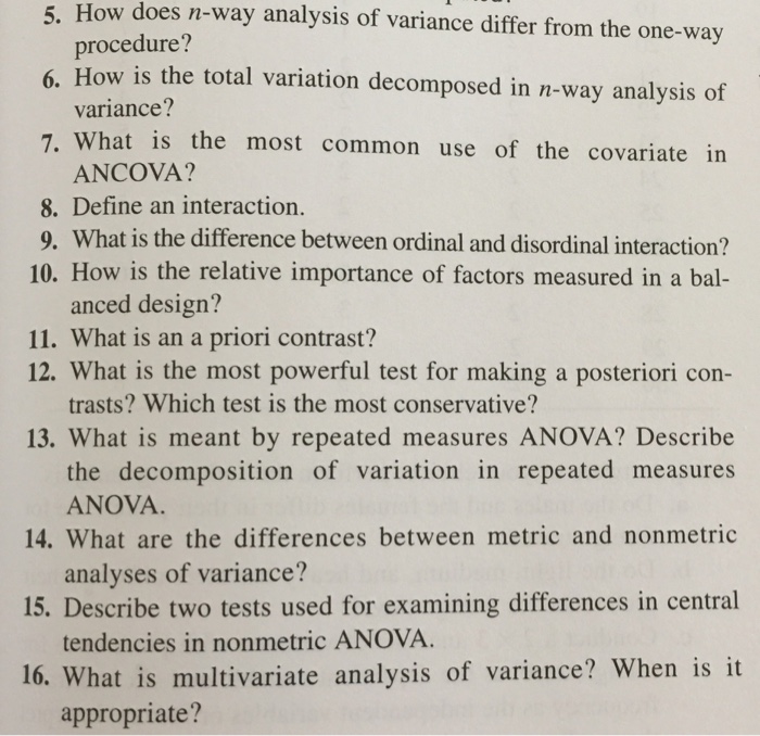 Solved 5. How does n-way analysis of variance differ from | Chegg.com
