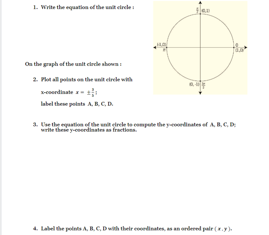 Solved 1. Write the equation of the unit circle: On the | Chegg.com