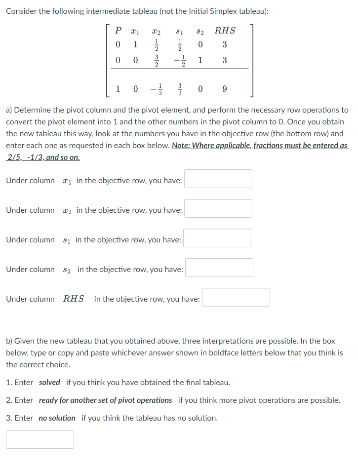 Solved Consider the following intermediate tableau (not the | Chegg.com
