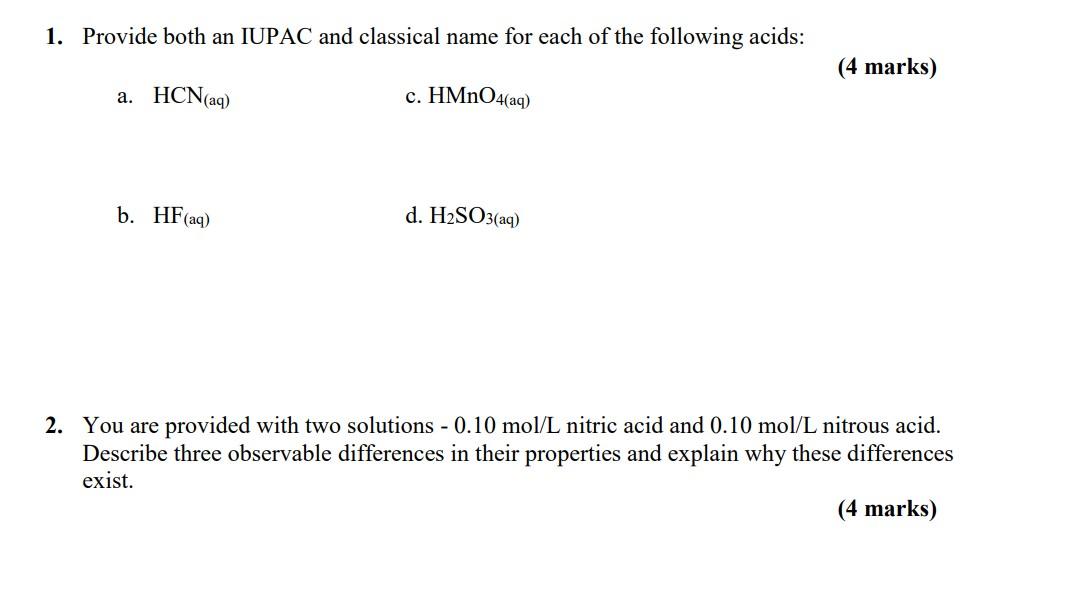 Solved 1. Provide both an IUPAC and classical name for each | Chegg.com