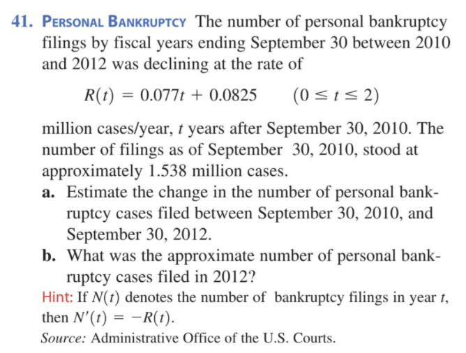 Solved = 41. PERSONAL BANKRUPTCY The number of personal | Chegg.com