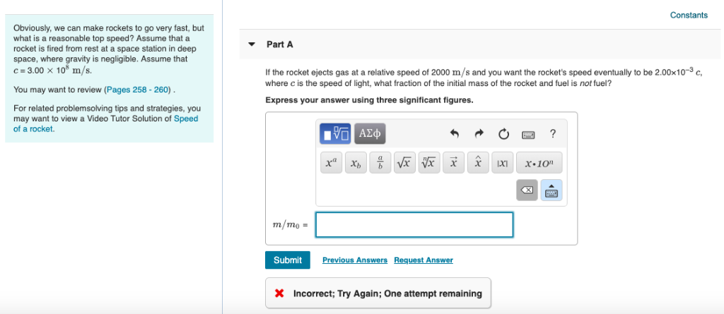 Solved Constants Obviously, we can make rockets to go very | Chegg.com