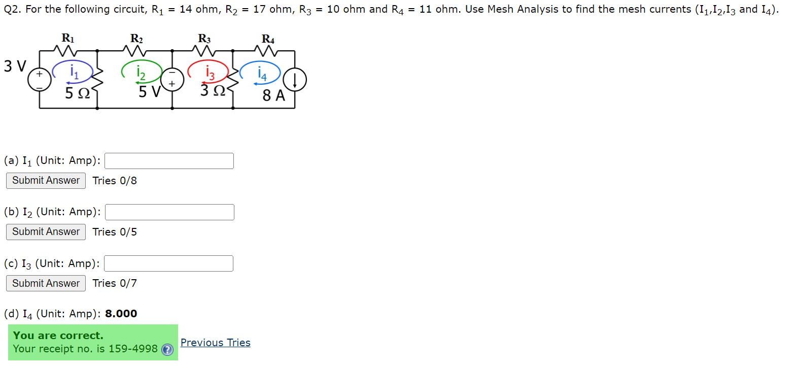 Solved For the following circuit, R1=14 ﻿ohm, R2=17 ﻿ohm, | Chegg.com