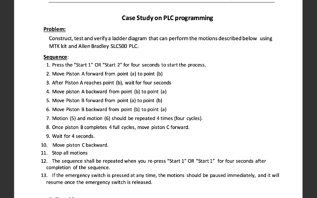 Case Study on PLC programming Problem: Construct, | Chegg.com