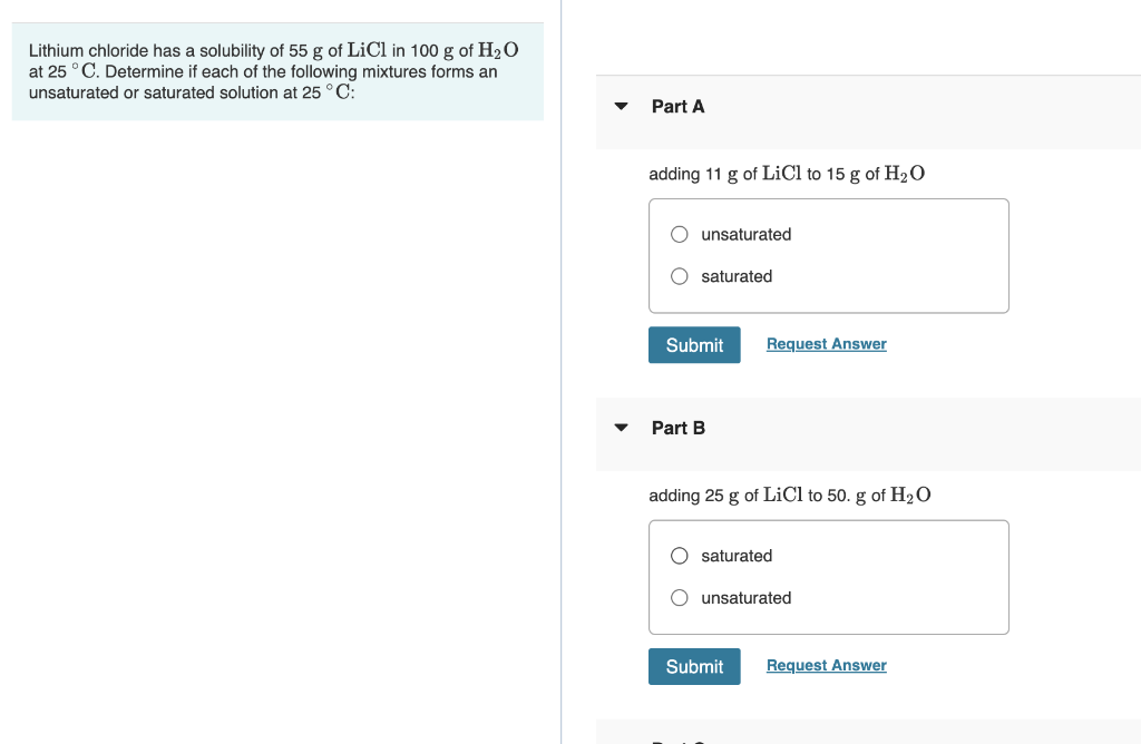 Solved Lithium chloride has a solubility of 55 g of LiCl in | Chegg.com