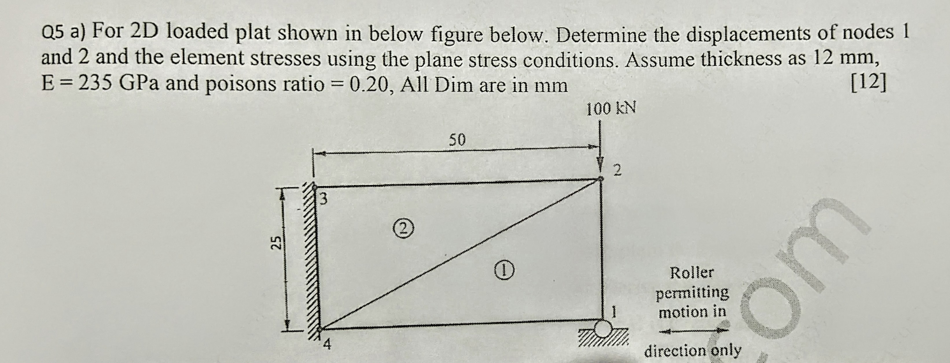 Solved Q5 ﻿a) ﻿For 2D loaded plat shown in below figure | Chegg.com