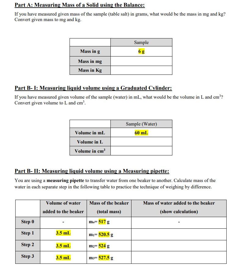 Solved Part A: Measuring Mass of a Solid using the Balance: | Chegg.com