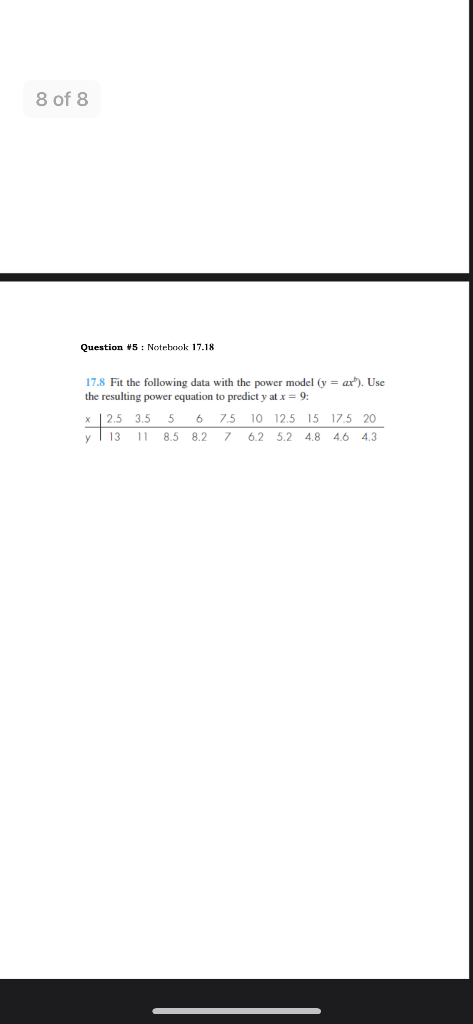 Solved 17.8 Fit the following data with the power model | Chegg.com