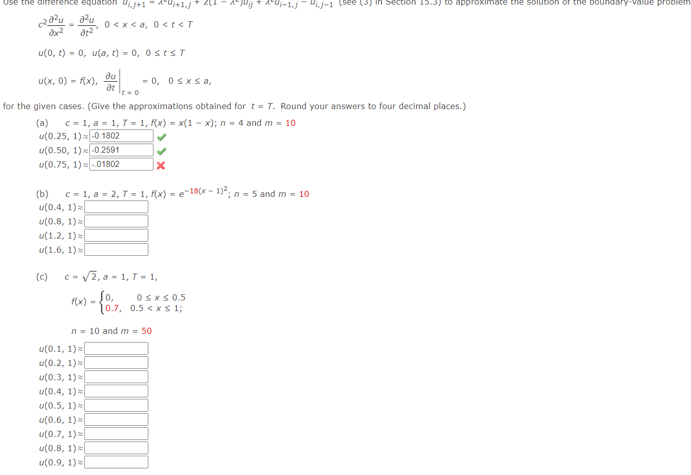 Solved Use thet=T (a) c=1,a=1,T=1,f(x)=x(1-x);n=4 ﻿and | Chegg.com