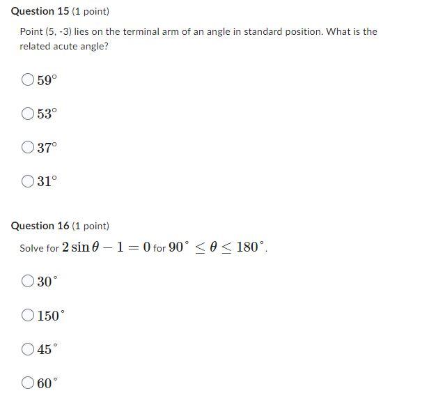 Solved Question 15 (1 point) Point (5, -3) lies on the | Chegg.com