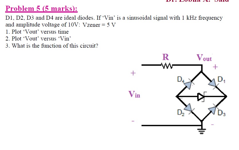 Solved Problem 5 (5 ﻿marks):D1, ﻿D2, ﻿D3 ﻿and D4 ﻿are ideal | Chegg.com