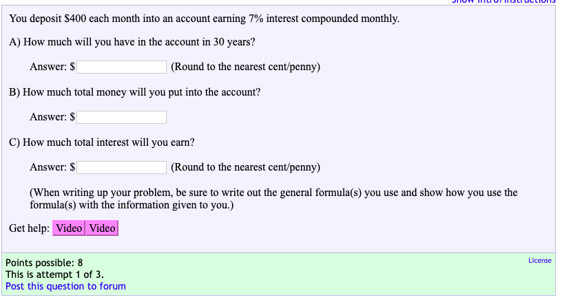 Solved Show Intro/Instructions You deposit $5000 each year | Chegg.com