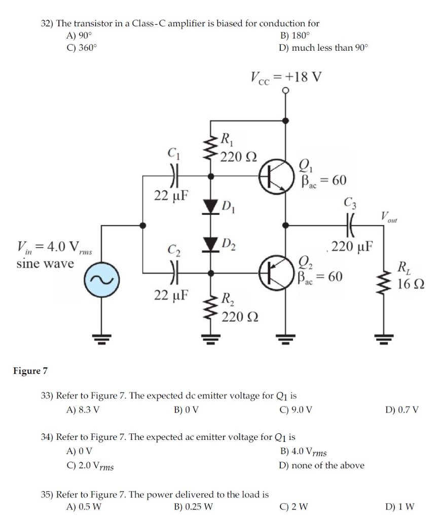 Solved 32) The transistor in a Class-C amplifier is biased | Chegg.com