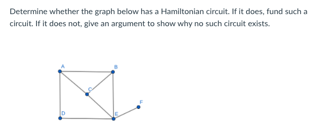 Solved Determine whether the graph below has a Hamiltonian | Chegg.com