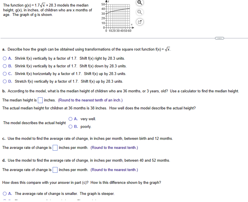 Solved The function g(x)=1.7x+28.3 models the median height, | Chegg.com